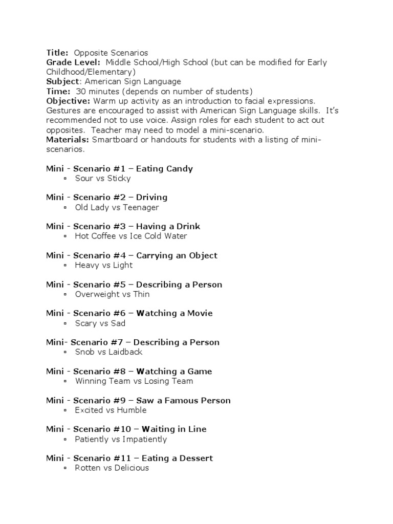 American Sign Language Lesson Plan Facial Expressions | PDF