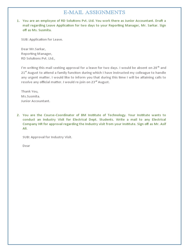 E-Mail Assignments: TH ST | PDF