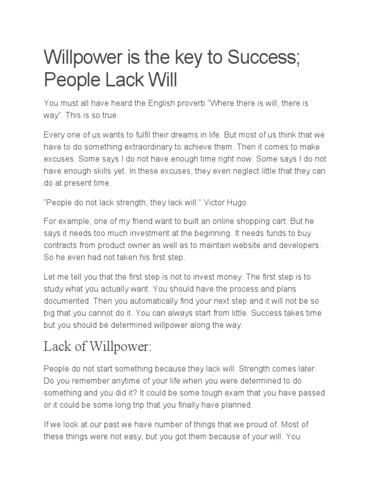 Willpower Is The Key To Success | PDF | Cash | Payments