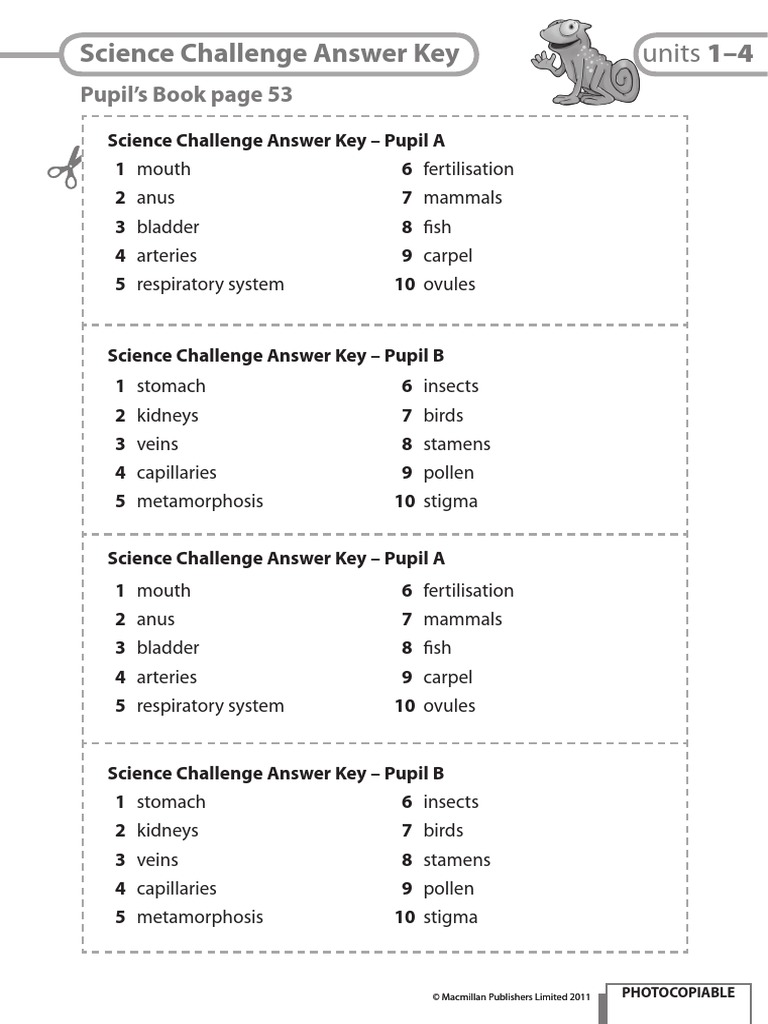 Science Challenge Answer Key Units 1 4 Pdf