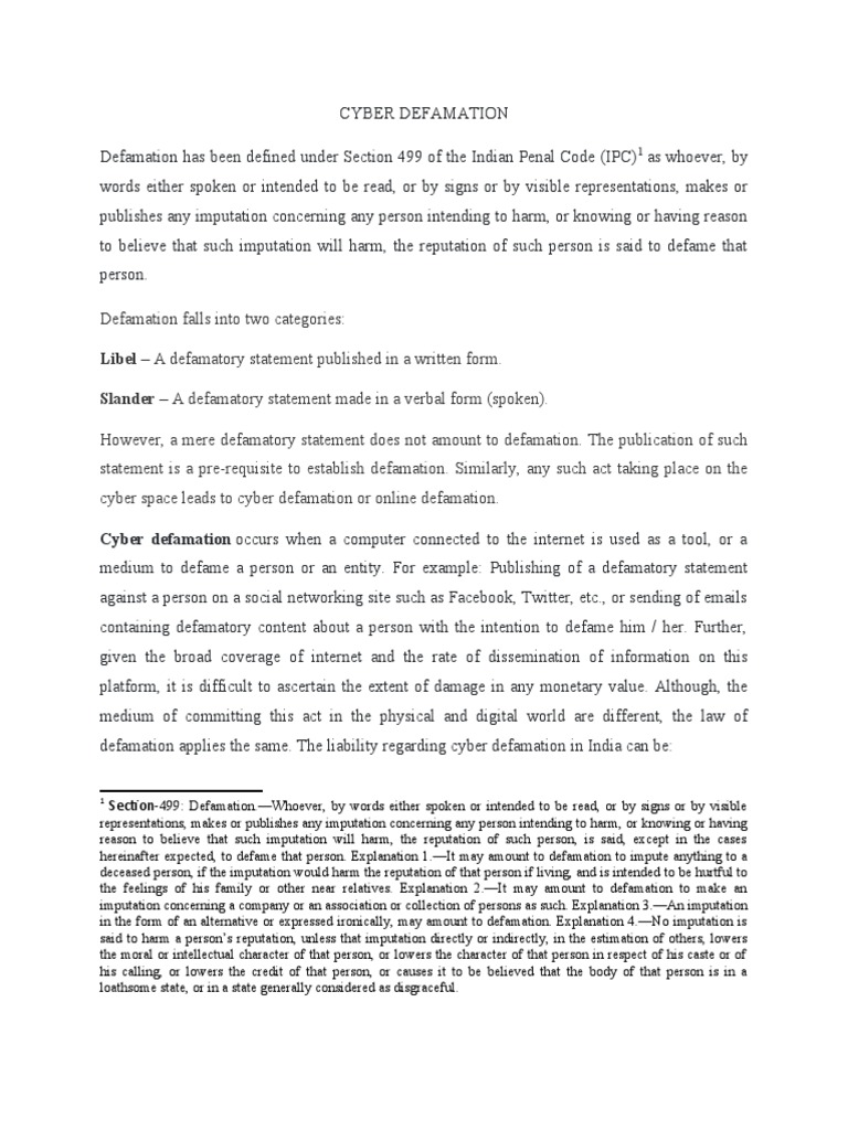 Libel - A Defamatory Statement Published in A Written Form. Slander - A ...