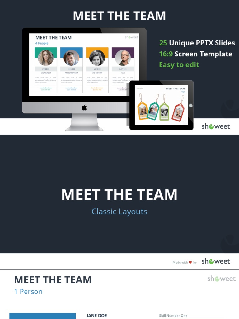Meet The Team: 25 16:9 Easy To Edit | PDF