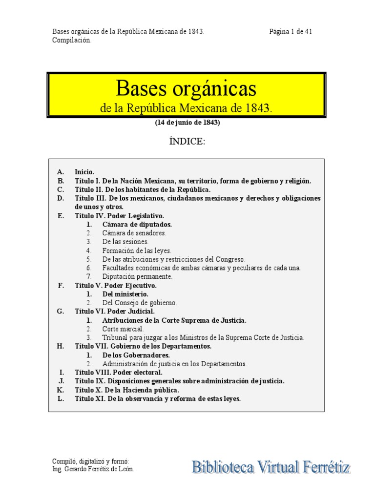 Bases Orgánicas de La República Mexicana de 1843. | PDF | México ...