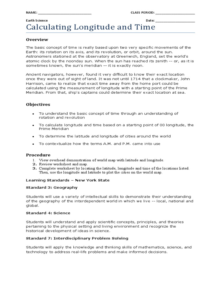 Calculating Longitude and Time | PDF | Longitude | Latitude