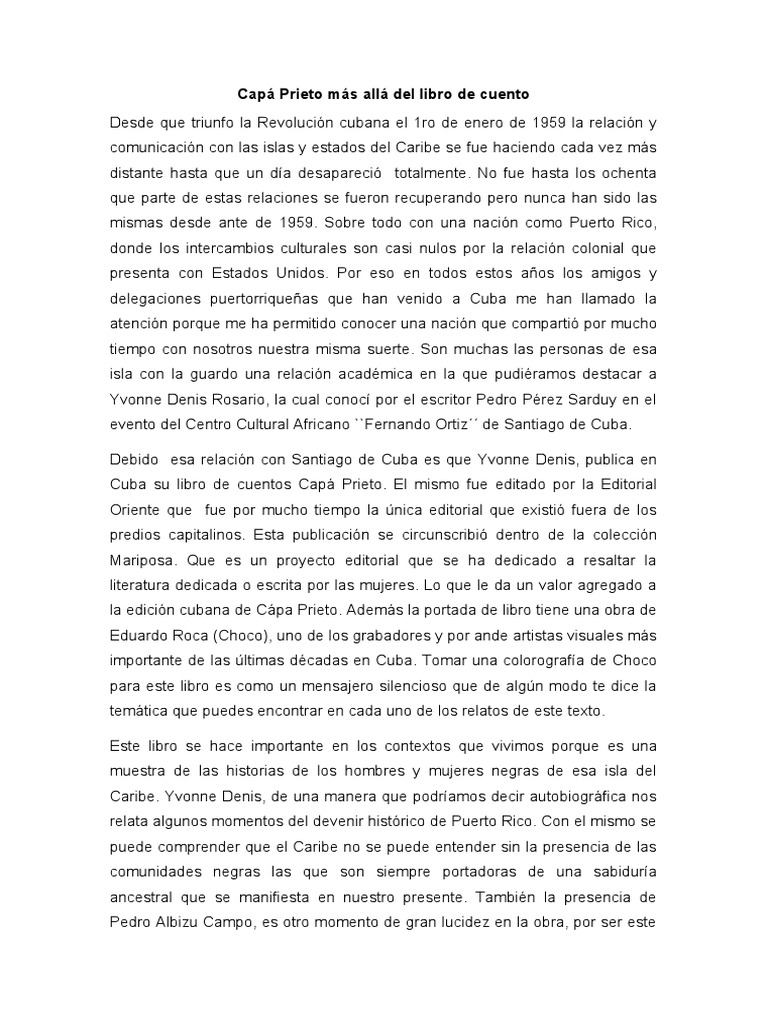 Capá Prieto Más Allá Del Libro de Cuento | PDF | Cuba | Puerto Rico