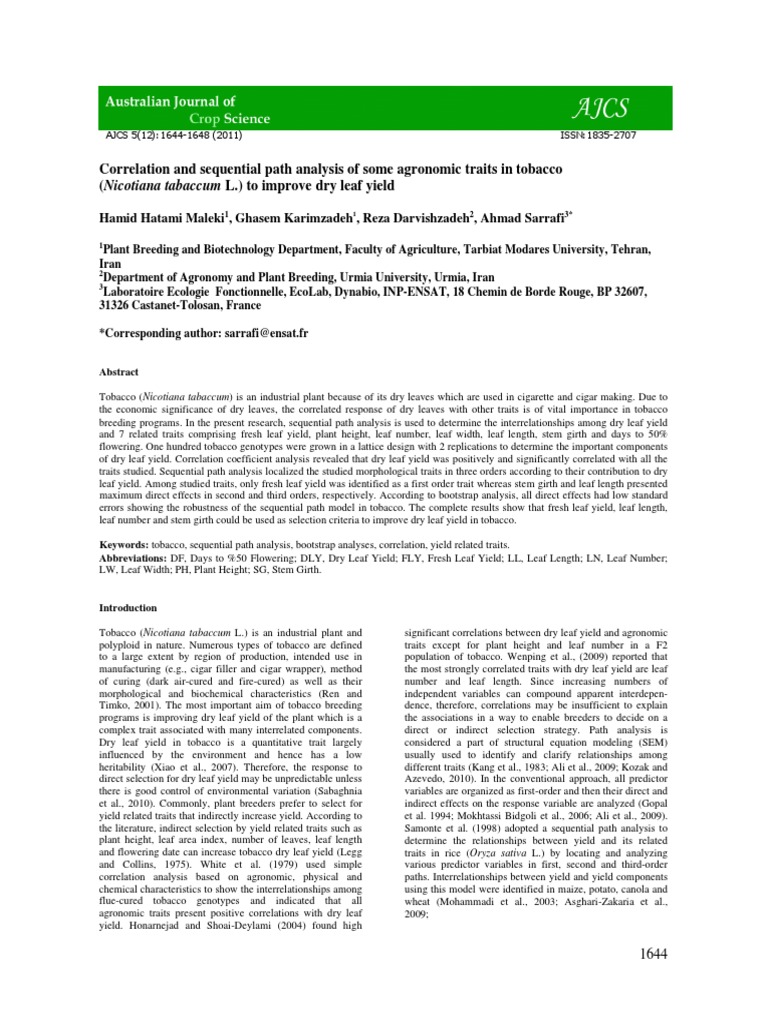 Correlation and Sequential Path Analysis | PDF | Correlation And Dependence | Leaf