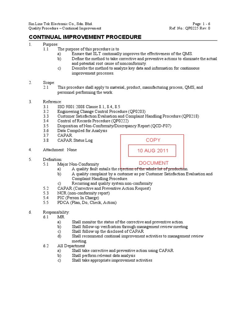 QP0225-0 Continual Improvement Procedure | PDF | Business Process ...