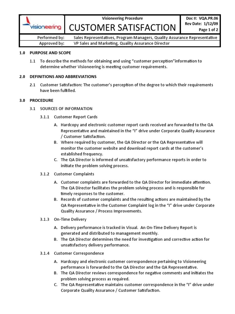 VQA - PR.06 Customer Satisfaction Procedure | Download Free PDF ...