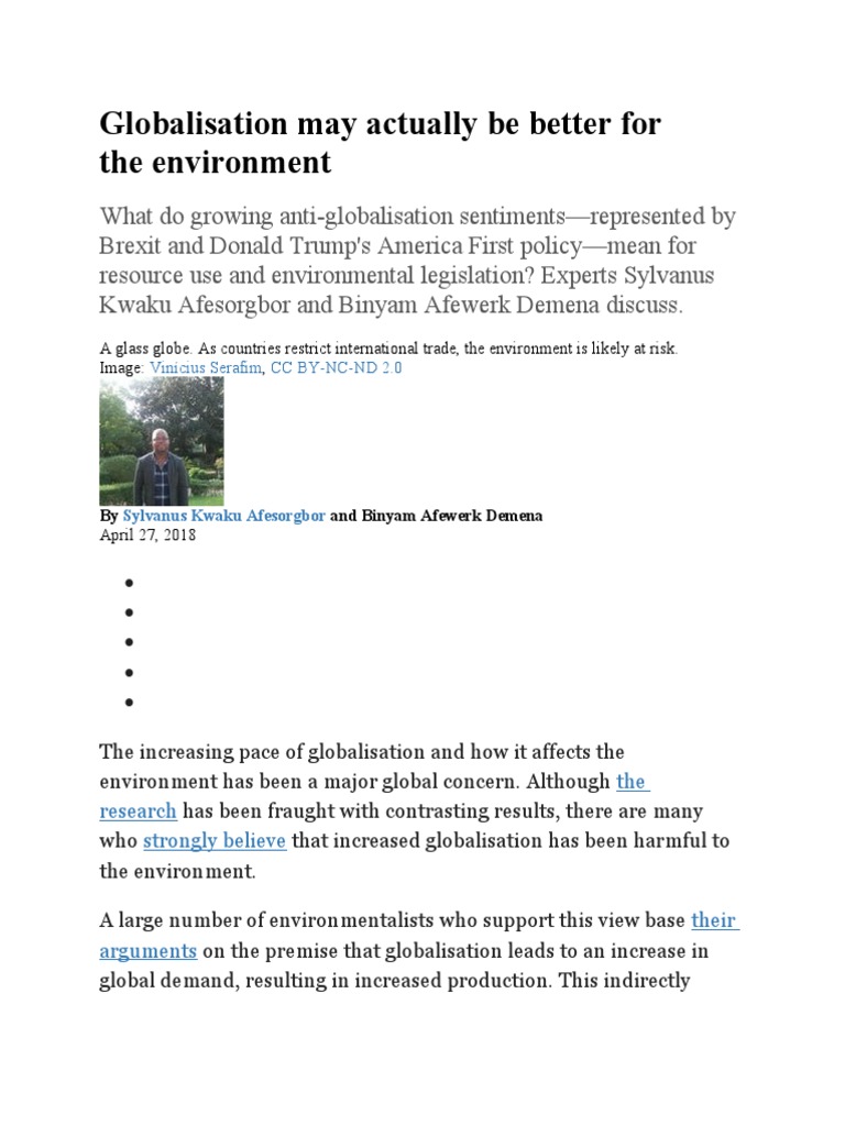 Globalisation May Actually Be Better For The Environment | PDF ...