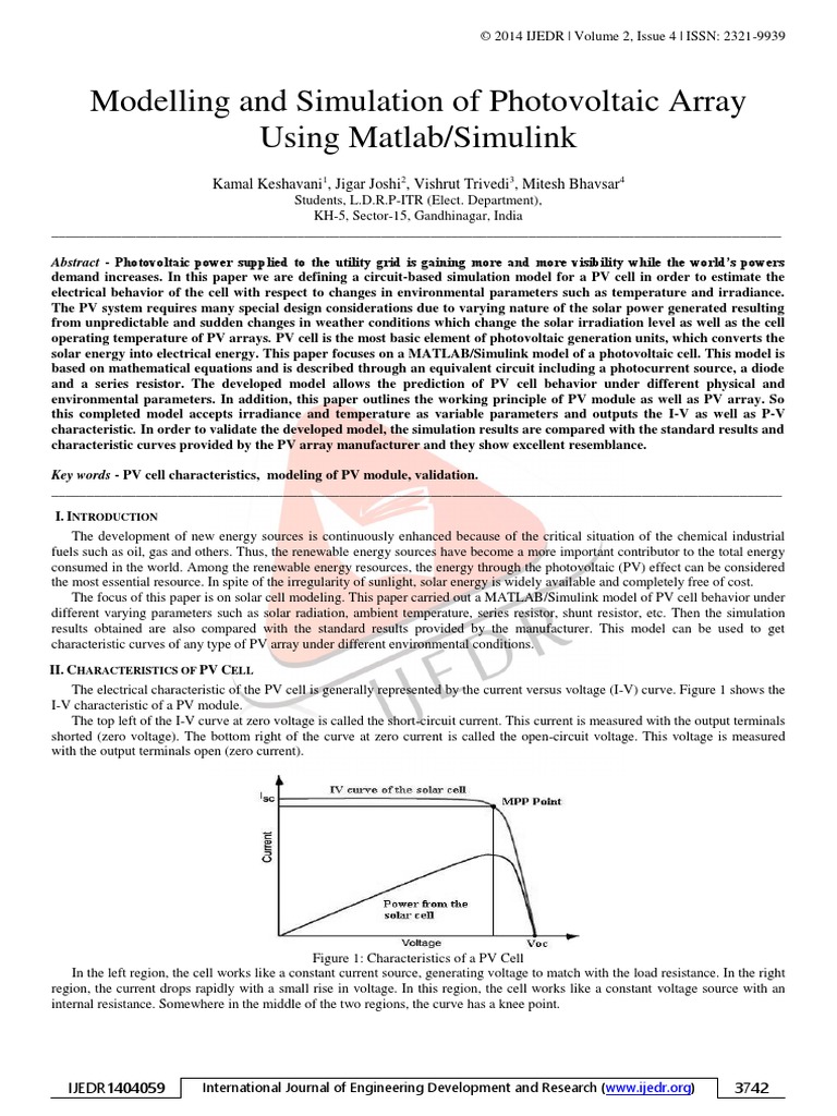 Modelling and Simulation of Photovoltaic Array Using Matlab/Simulink ...