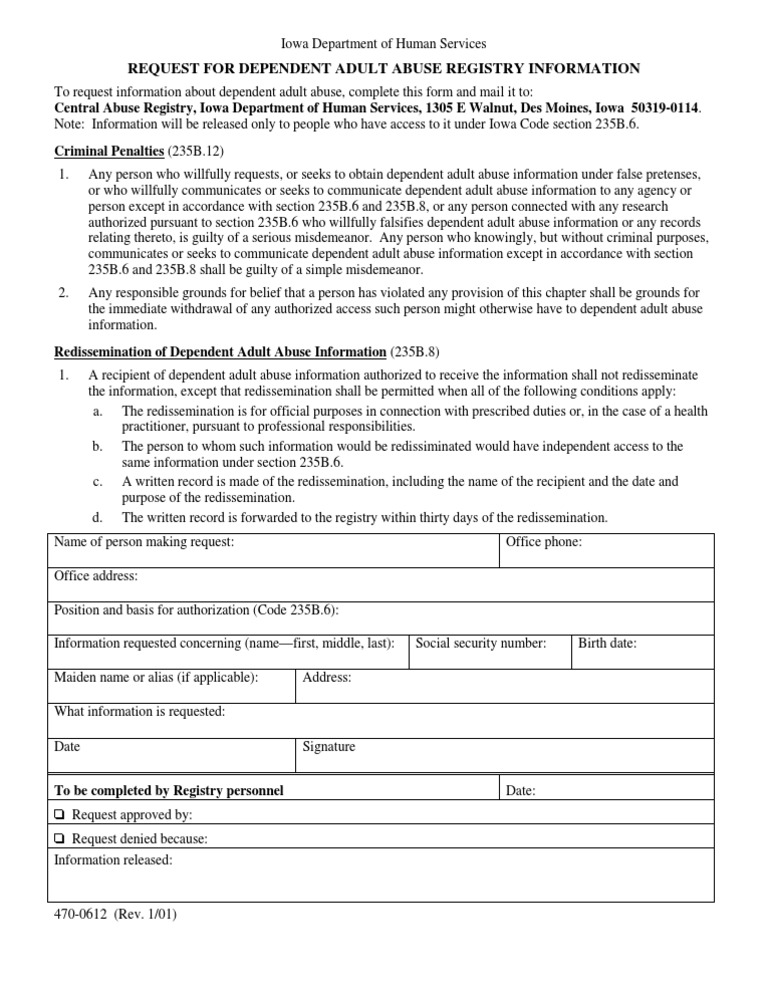 Request For Dependent Adult Abuse Registry Information | PDF | Crime ...