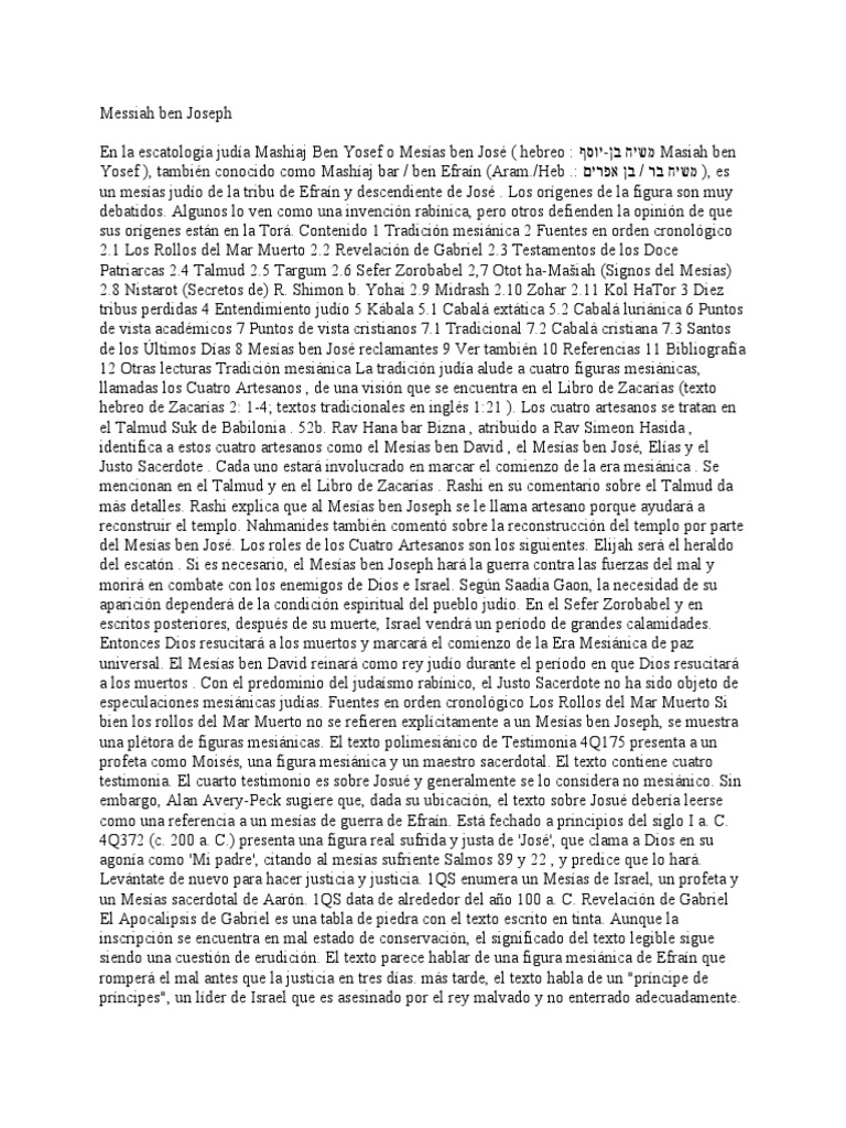 Messiah Ben Joseph | PDF | Kábala | Mesías Messiah Ben Joseph | PDF | Kábala | Mesías