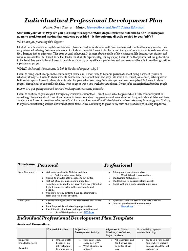 Individualized Professional Development Plan: Name: Grant Stegman ...