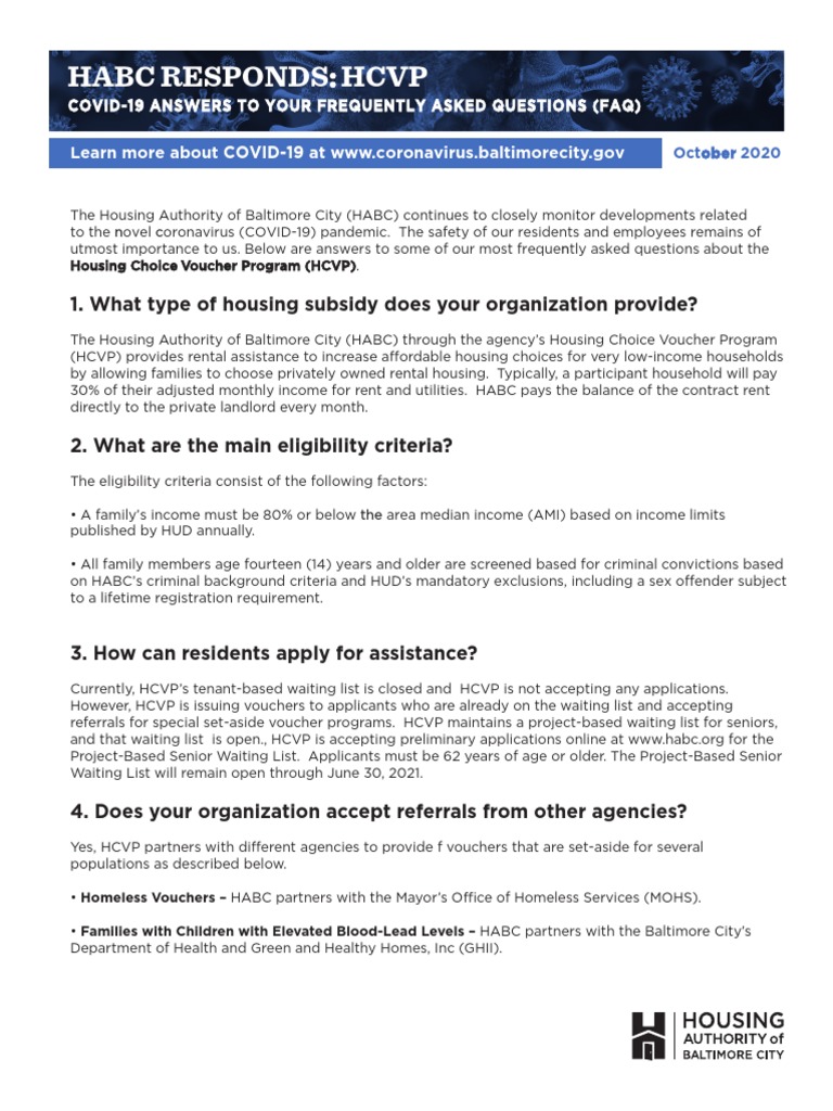 HABC HCVP COVID-19 FAQ Guide | PDF | Section 8 (Housing) | Government