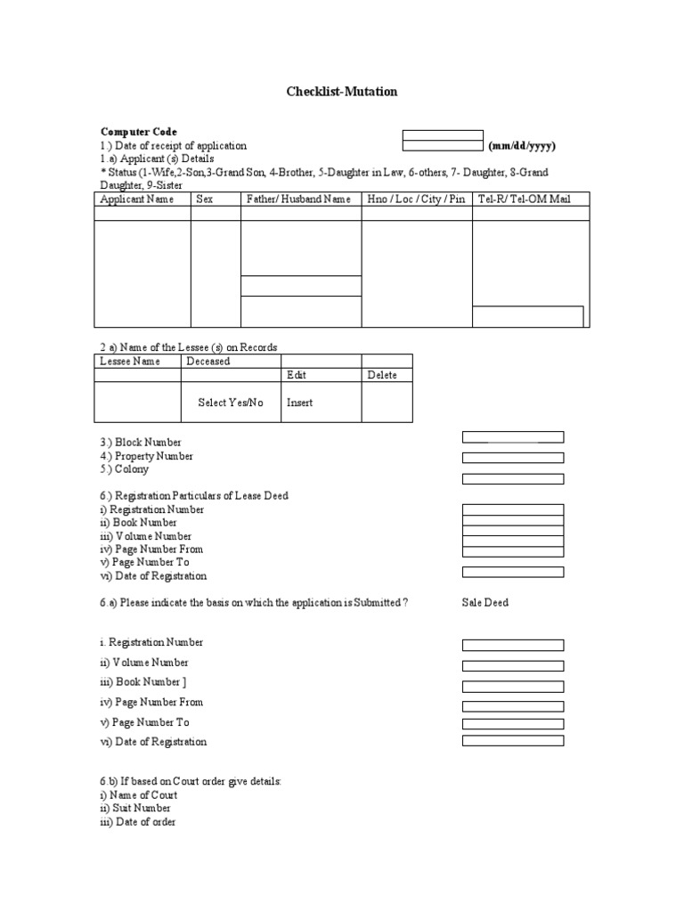 Checklist - Mutation | PDF | Deed | Lease