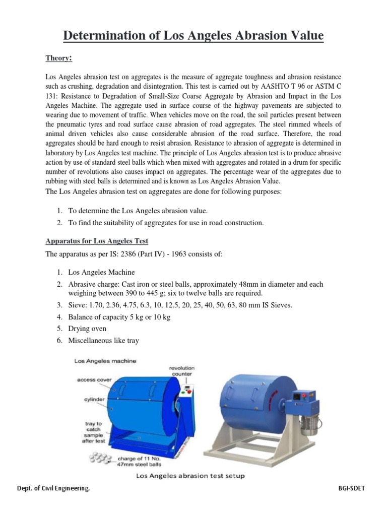 Los Angeles Abrasion Test PDF | PDF | Wear | Road Surface