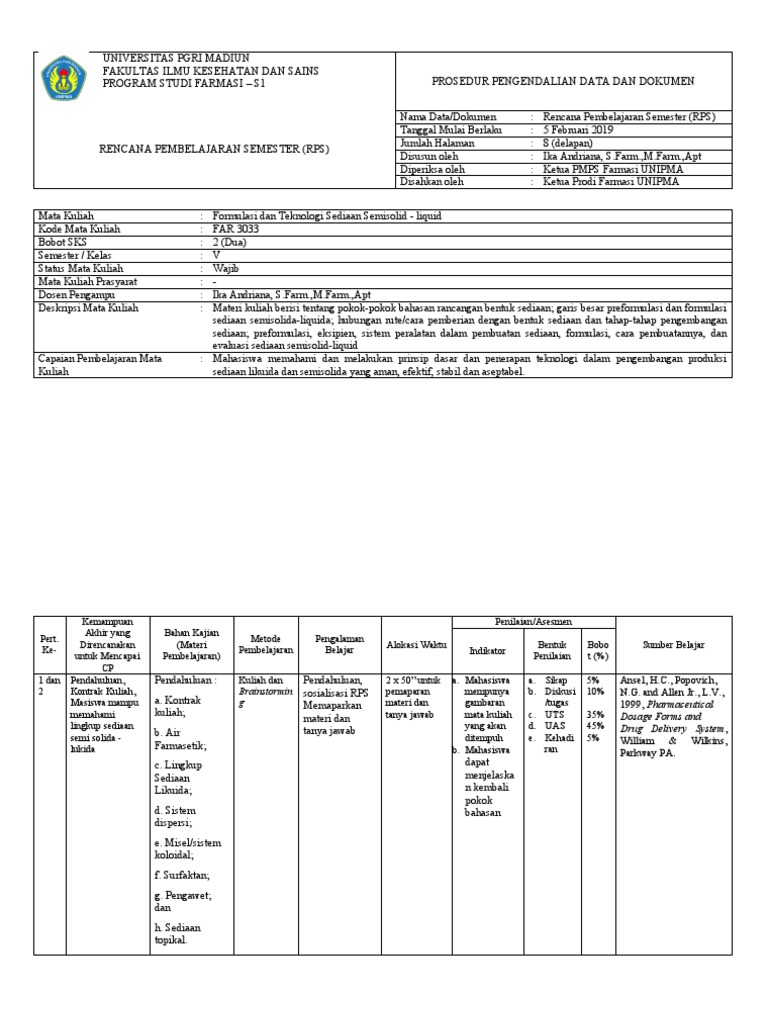 RPS FTS SemiSolid-Liquid UNIPMA | PDF