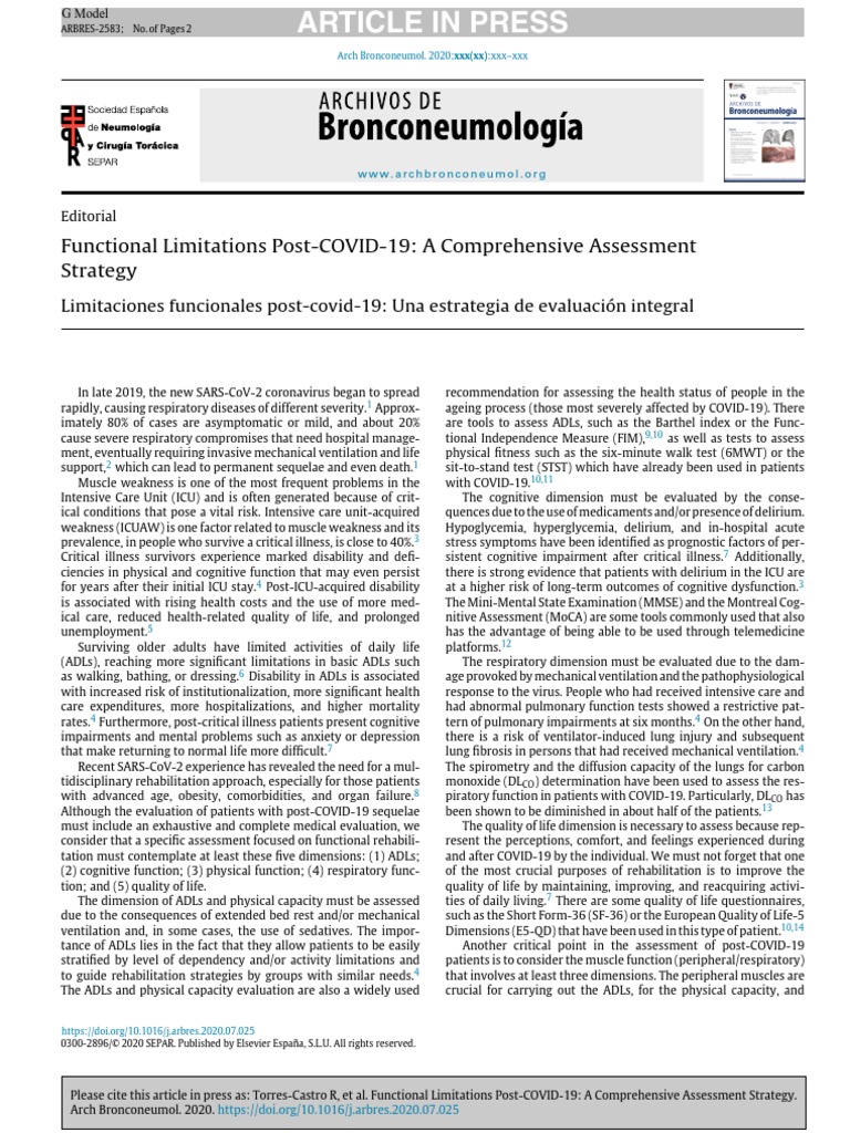 Functional Limitations Post-COVID-19 | PDF | Intensive Care Medicine ...