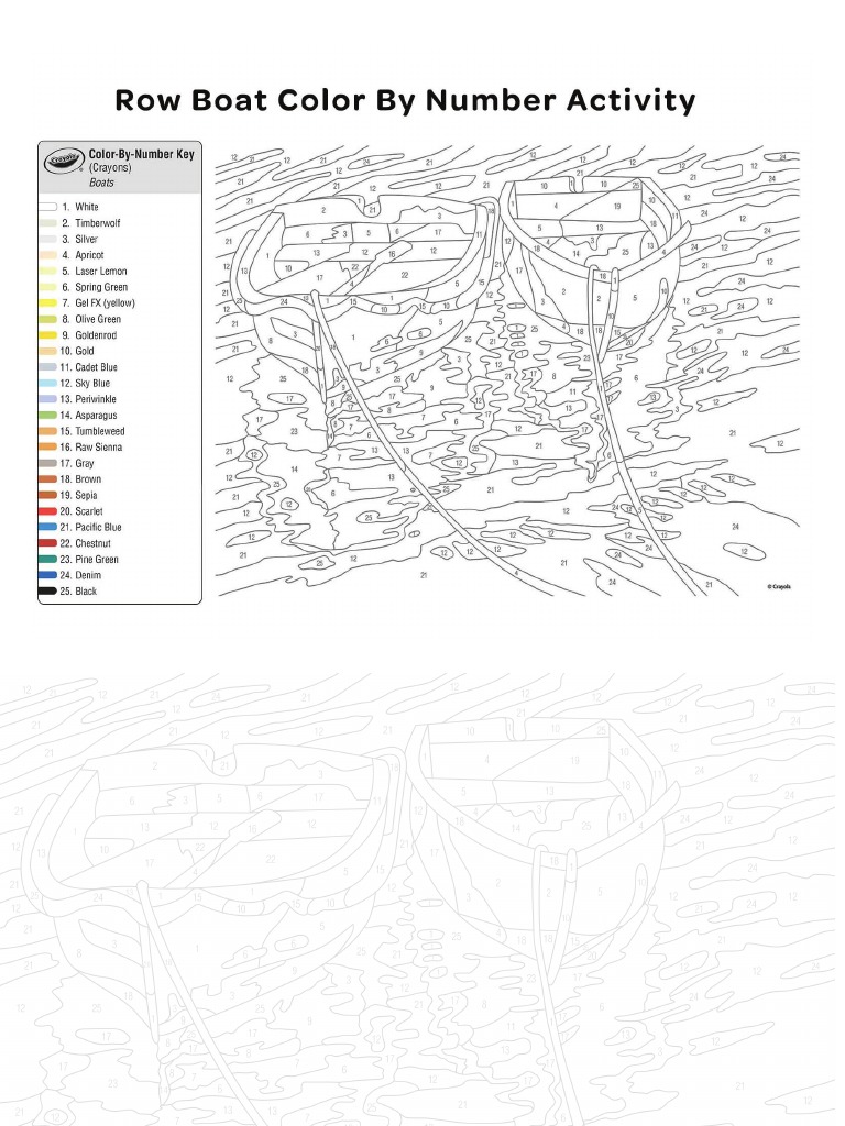 Free Printable Color by Number Row Boat Coloring Page 1 | PDF