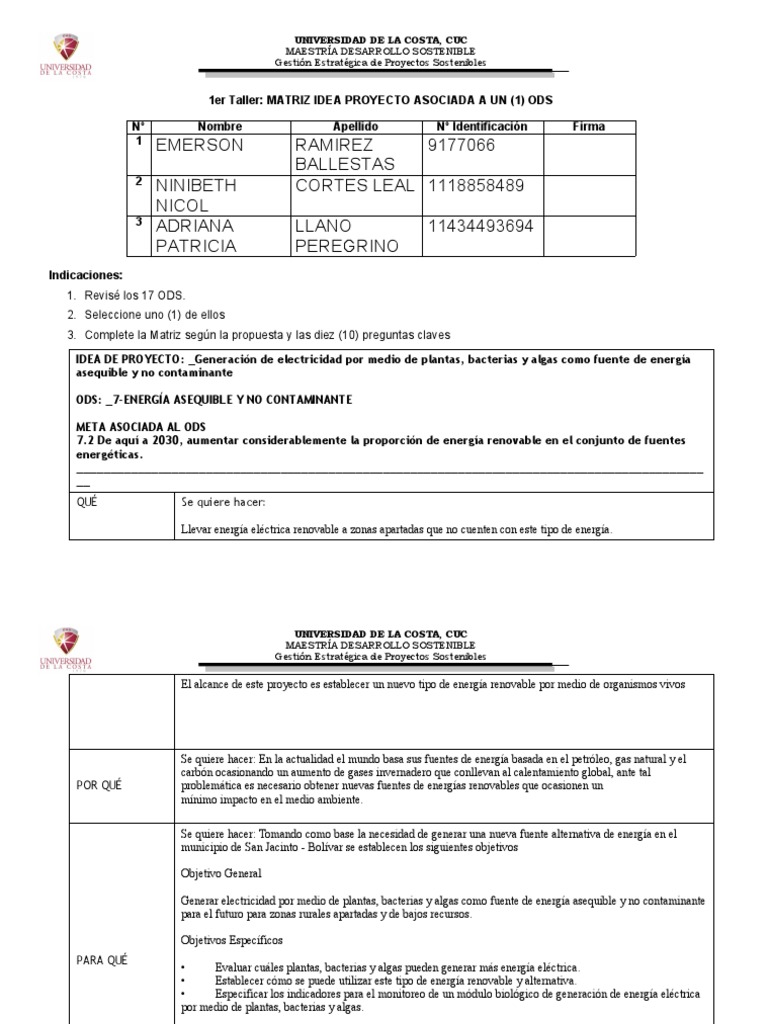 Actividad 1 Matriz ODS 1 | PDF | Energía renovable | Desarrollo sostenible