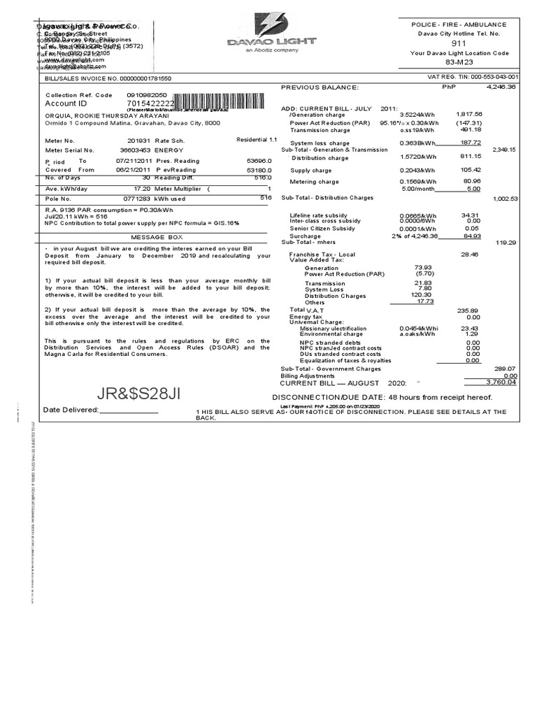 Davao Light Bill Deposit Details | PDF | Kilowatt Hour | Interest