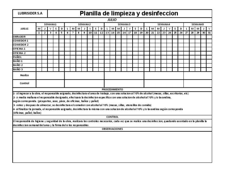 Planilla Nueva de Desinfeccion PDF | PDF