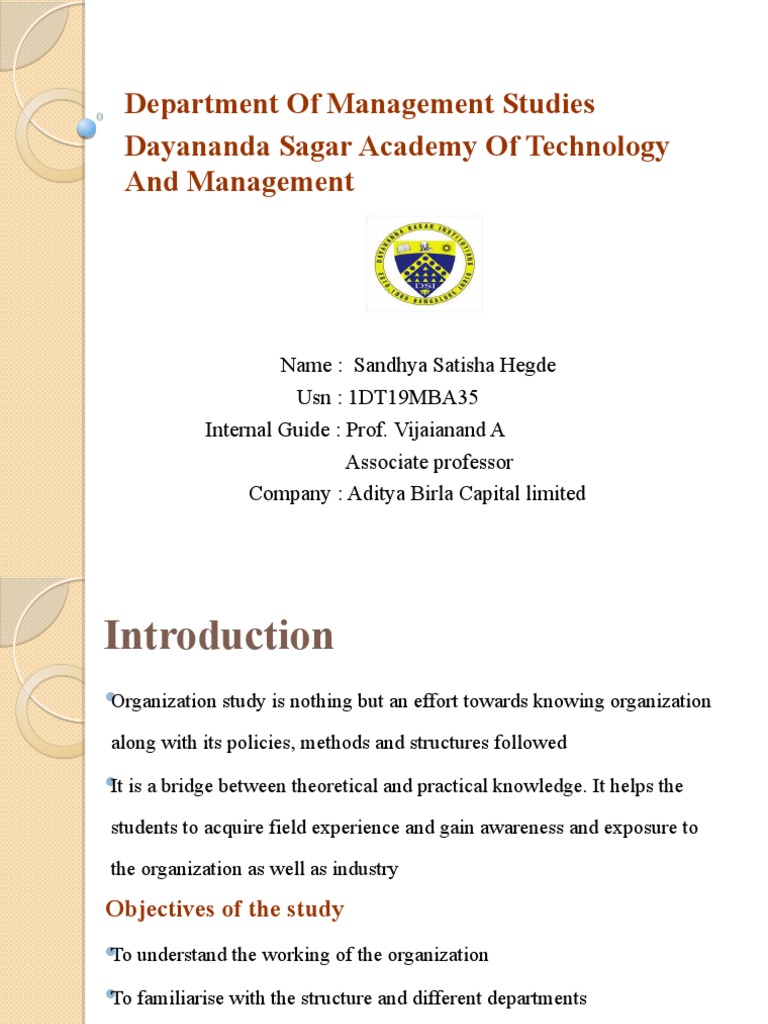 Department of Management Studies Dayananda Sagar Academy of Technology and Management | PDF ...