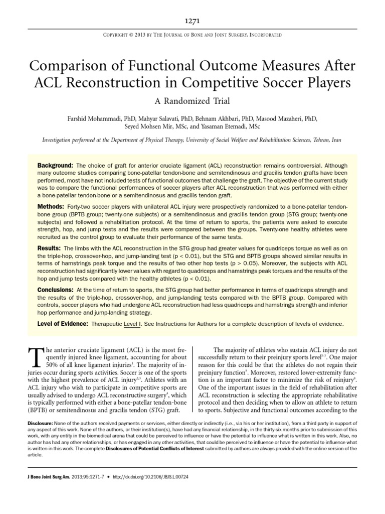 Comparison of Functional Outcome Measures After ACL Reconstruction in ...