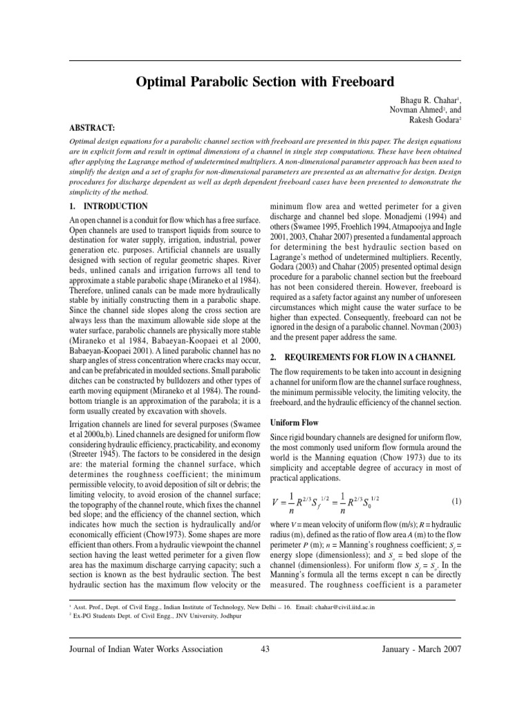 Optimal Parabolic Channel Design Guide | PDF | Derivative | Fluid Dynamics