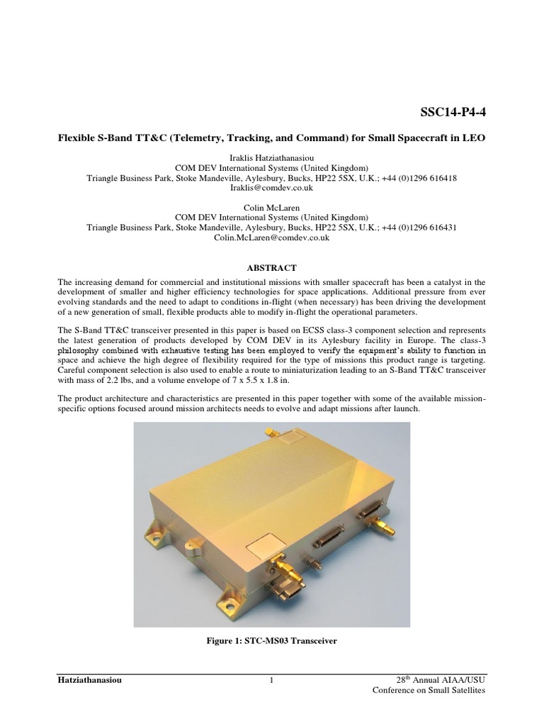 Flexible S-Band TT&C (Telemetry, Tracking, and Command) For Small ...