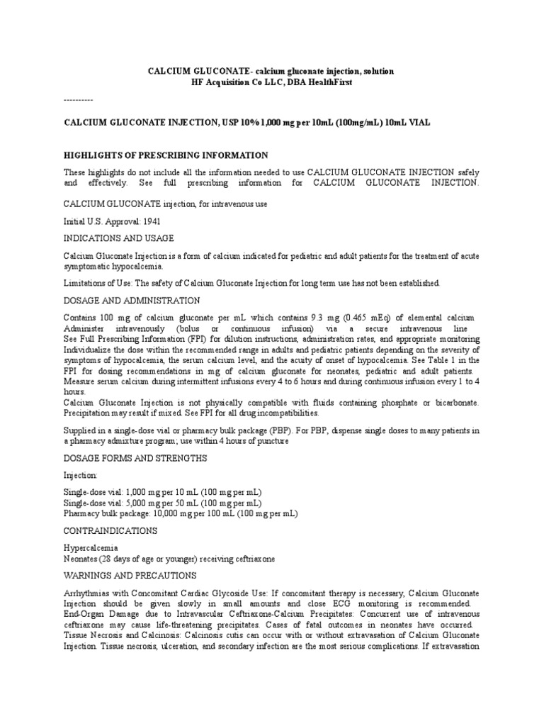 Calcium Gluconate-Calcium Gluconate Injection, Solution HF Acquisition ...
