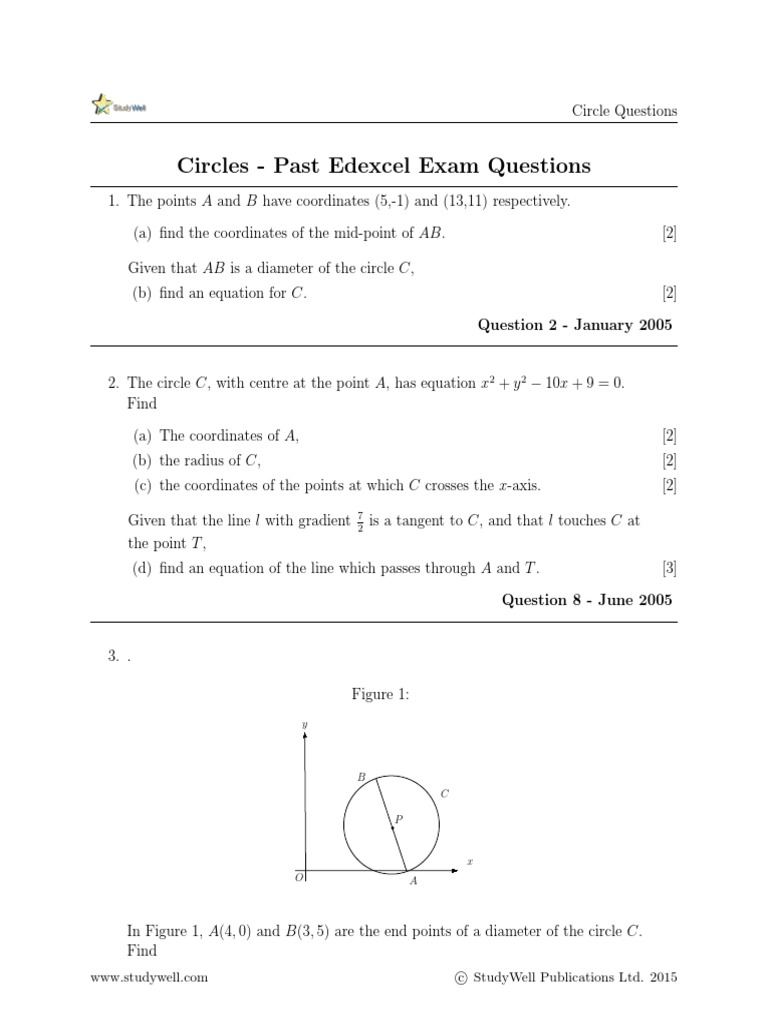 Edexcel A Level Maths Circle Questions | PDF | Circle | Angle
