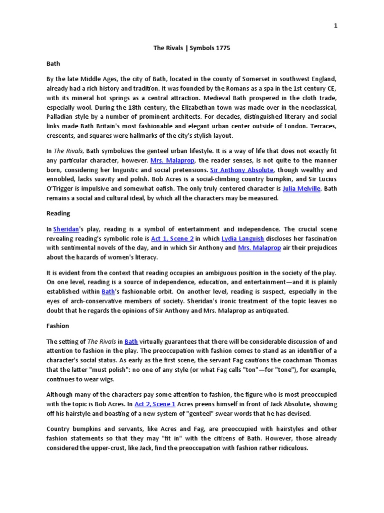 The Rivals - Symbols 1775 Bath: Mrs. Malaprop Sir Anthony Absolute ...