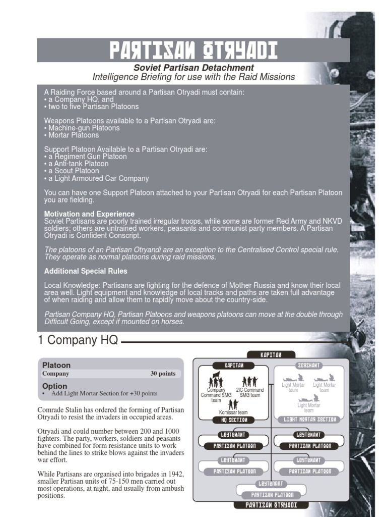 Soviet Partisan Otryadi Structure Guide | PDF | Platoon | Reconnaissance