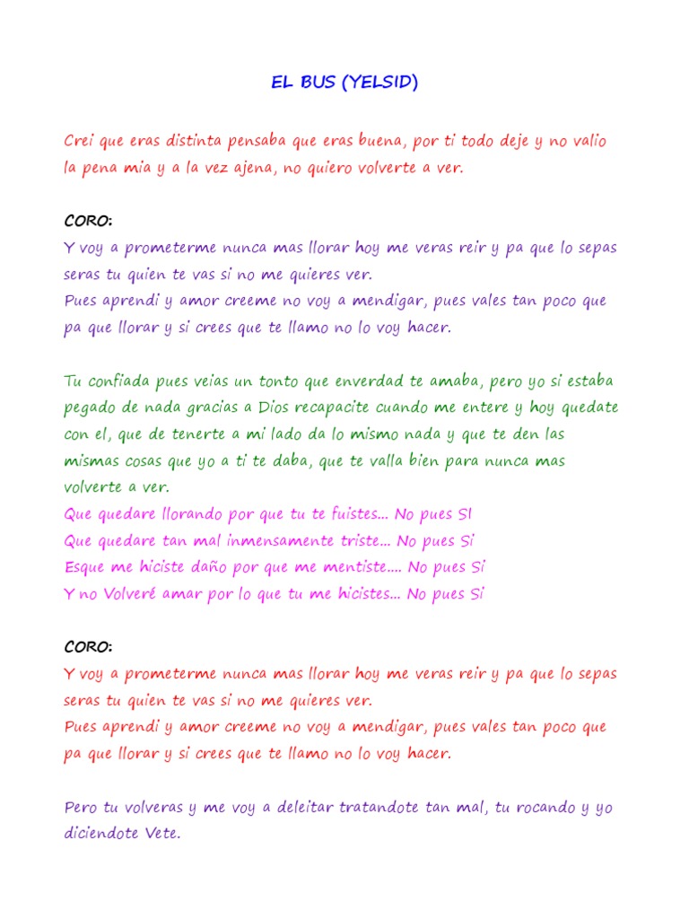 Letra Cancion El Bus | PDF