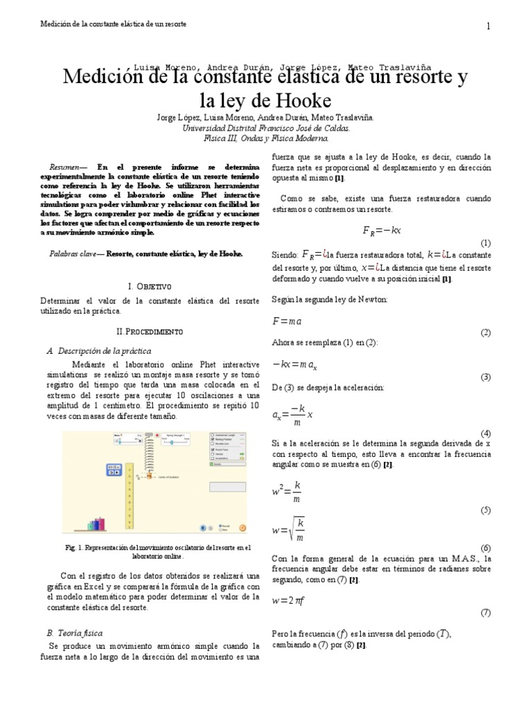 Lab 1. Constante Elastica de Un Resorte | PDF | Oscilación ...