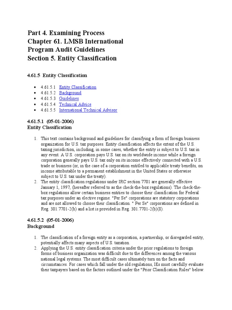 U.S. Tax Entity Classification Guidelines | PDF | Corporate Tax In The ...