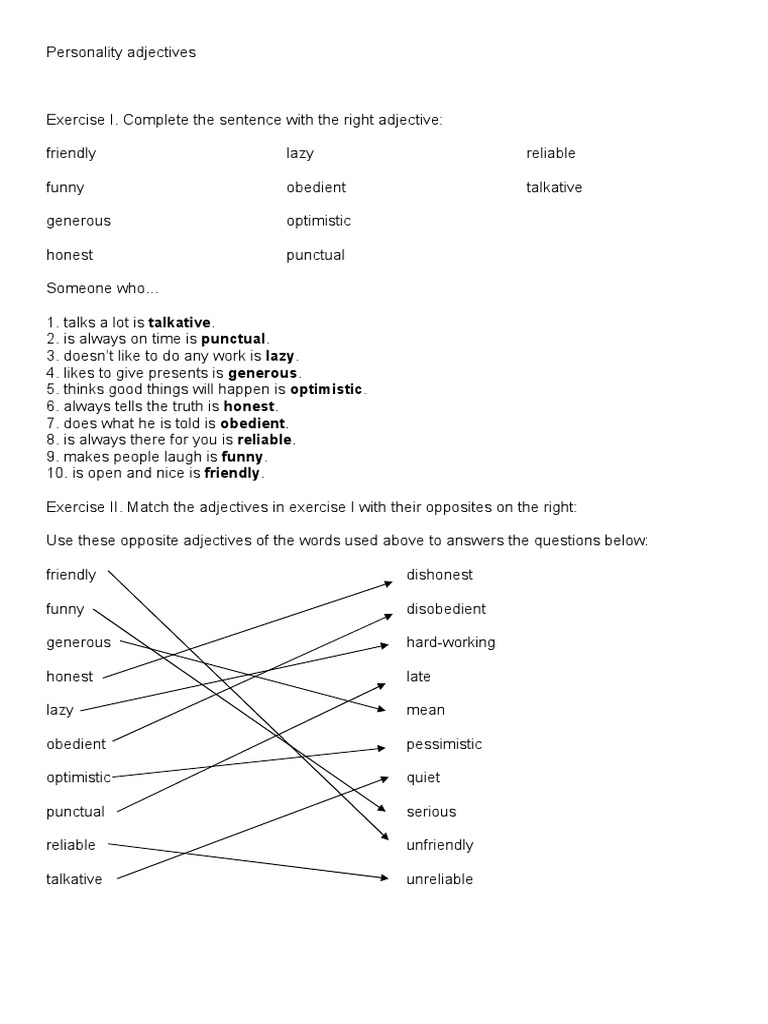Personality Adjectives - Keys PDF | PDF