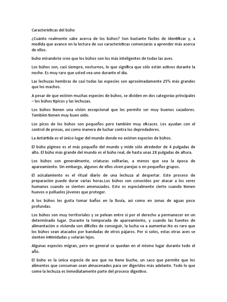Características Del Búho | PDF | Aves | Pluma