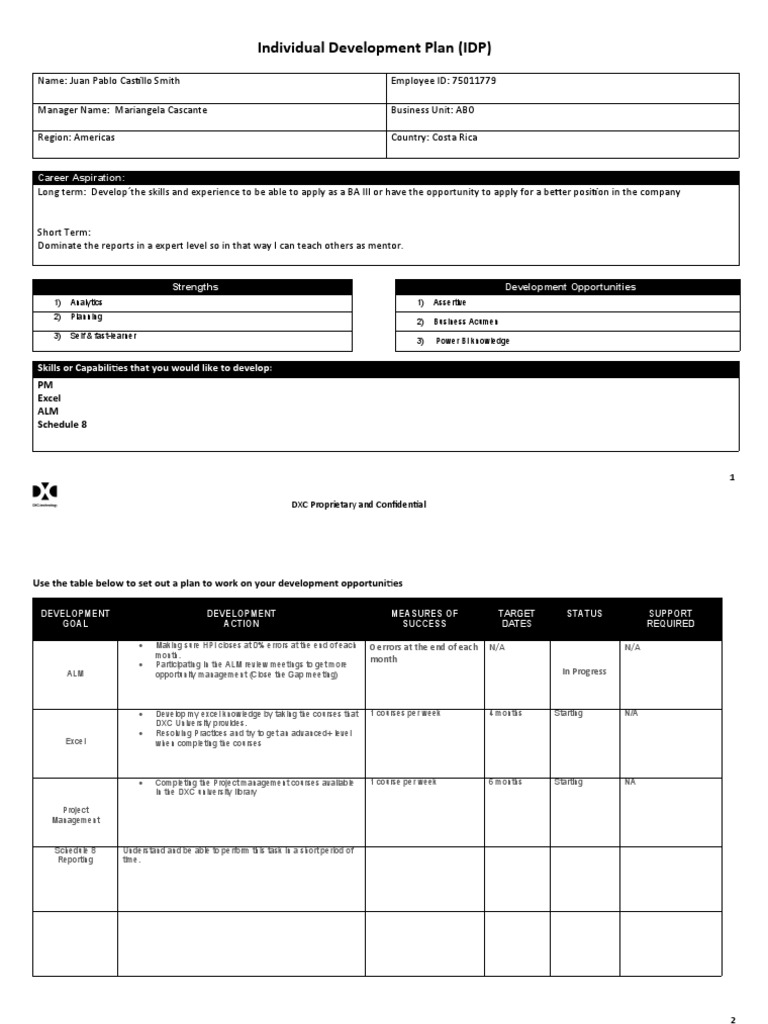 Individual Development Plan (IDP) : Career Aspiration | PDF | Applied ...