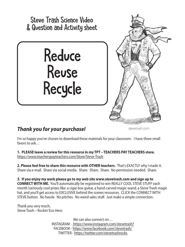 REDUCE REUSE RECYCLE SteveTrashScience GradeSpecific 1 5questions PDF | PDF