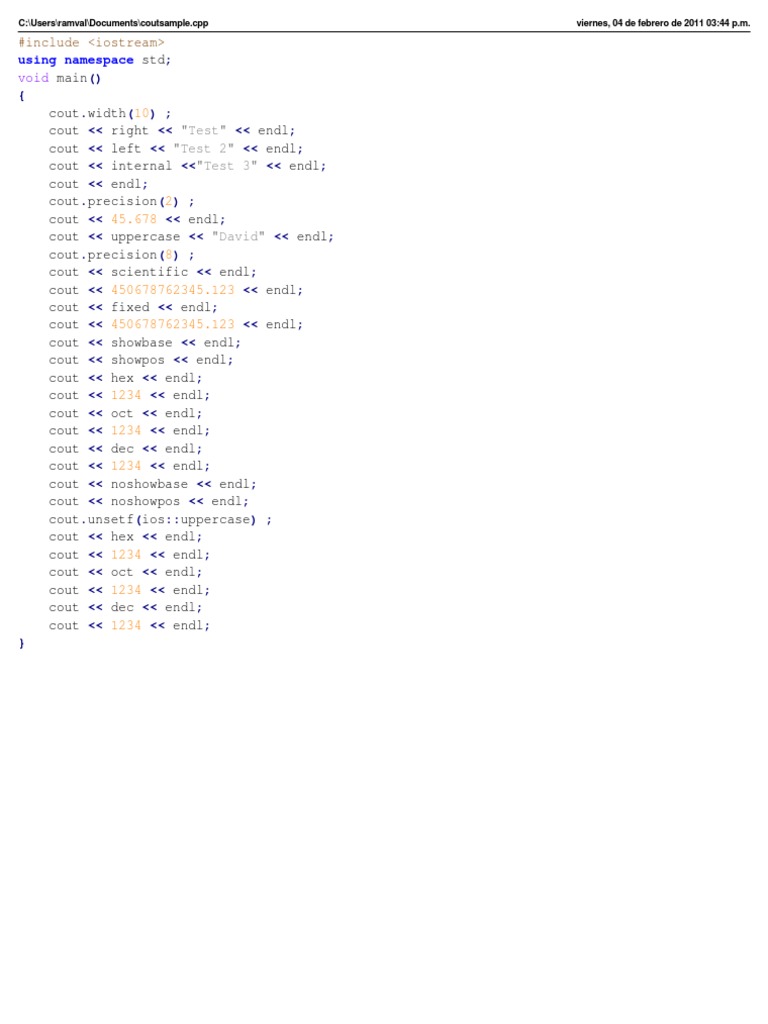 C++ Output Formatting Examples | PDF