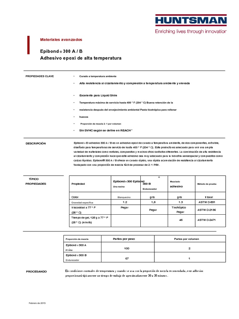 Huntsman Epibond 300 Technical Data Sheet - En.es PDF | PDF | Epoxy ...