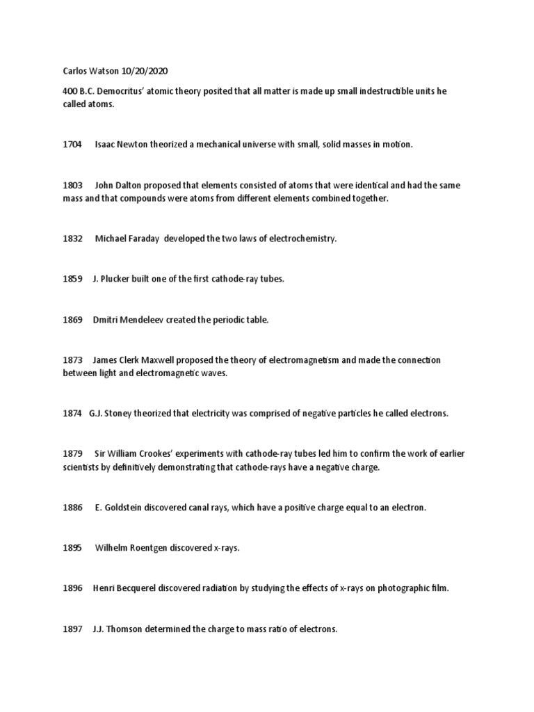 Atomic Timeline | PDF | Atoms | Electron