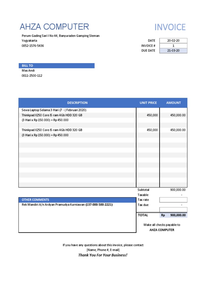 Invoice Sewa Laptop PDF | PDF