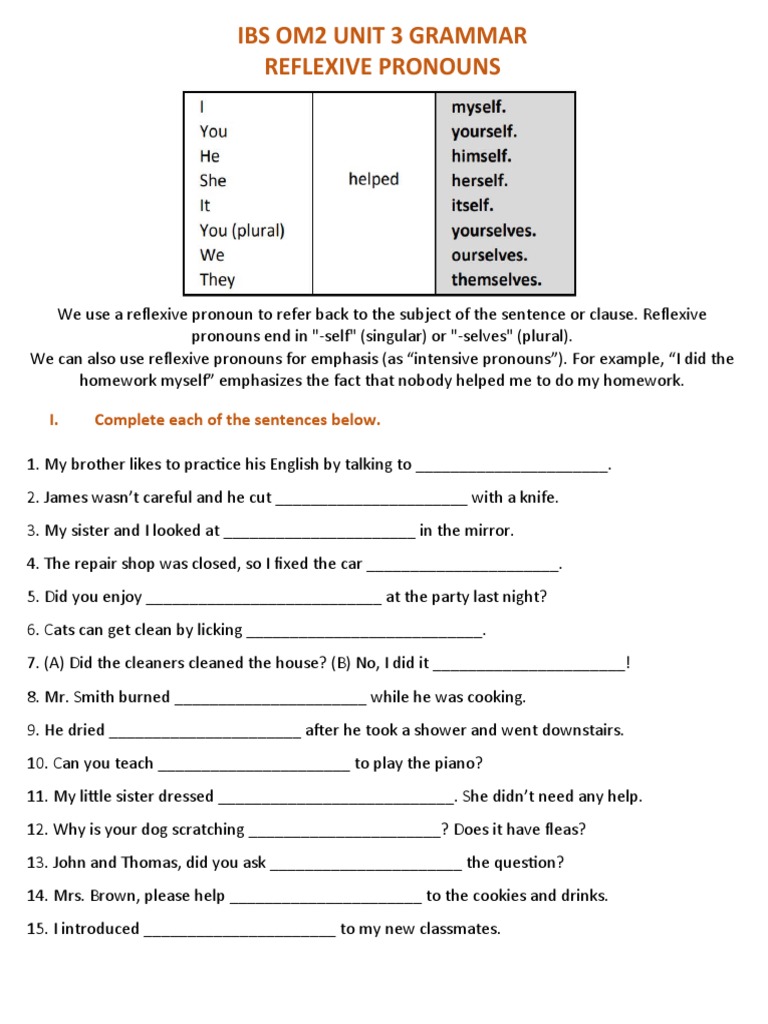 Worsheet Ficha Interactiva Reflexive Pronoun, Reflexive, 53% OFF