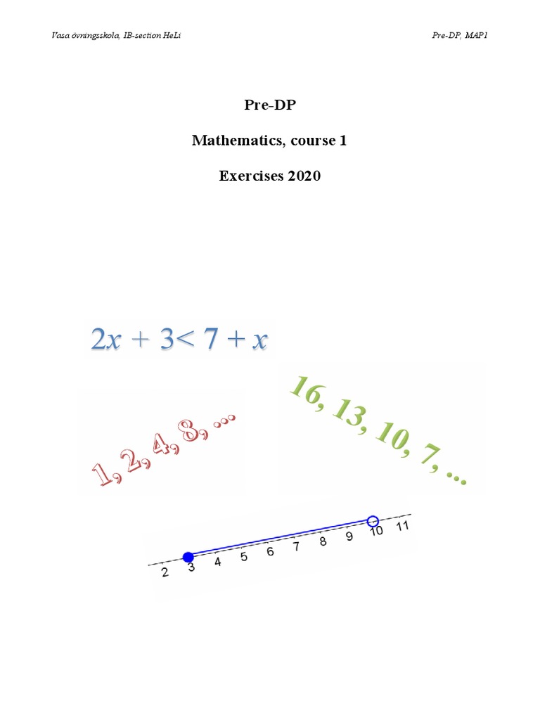 Pre-Dp Mathematics, Course 1 Exercises 2020: Vasa Övningsskola, Ib ...