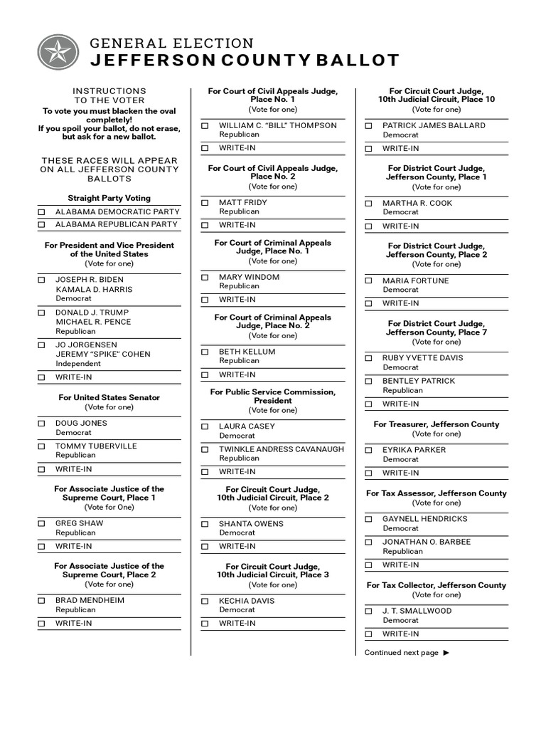 Jefferson County Ballot November 3, 2020 General Election | PDF ...