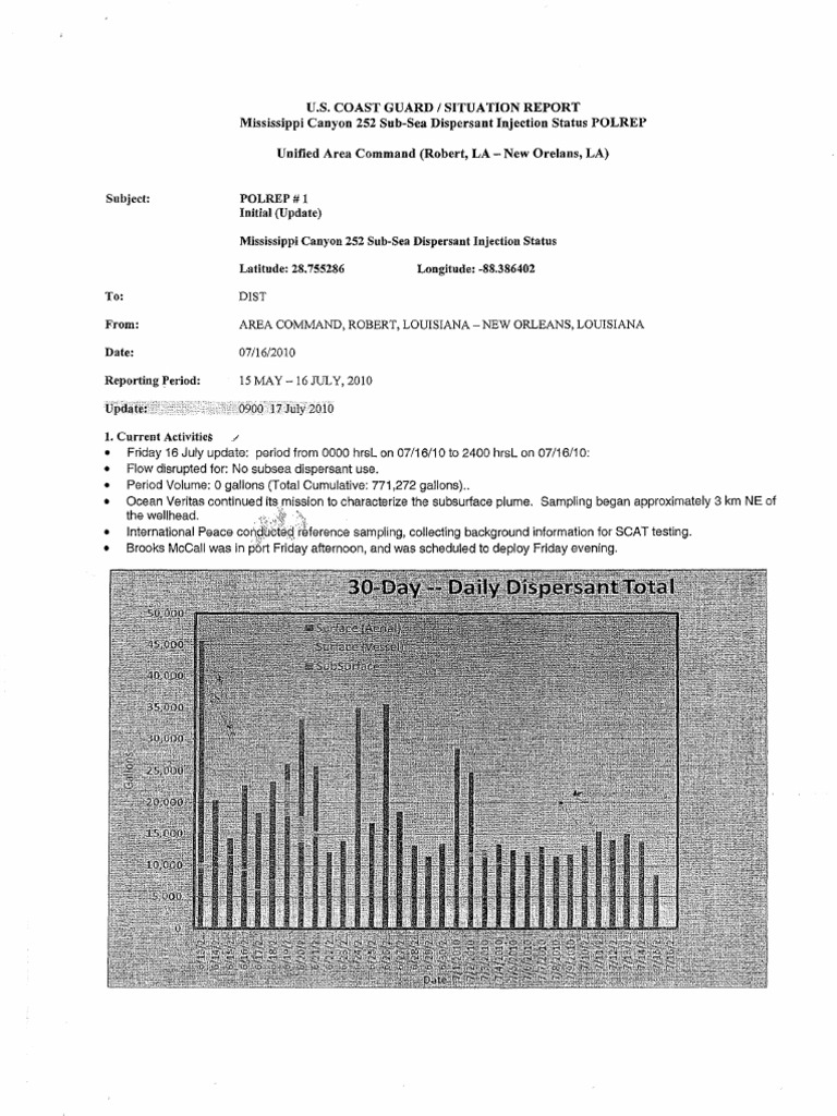 Corexit Dispersant Injection Update | PDF | Deepwater Horizon Oil Spill ...