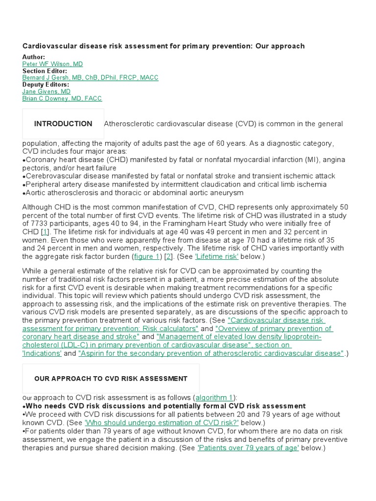 Cardiovascular Disease Risk Assessment For Primary Prevention | PDF ...